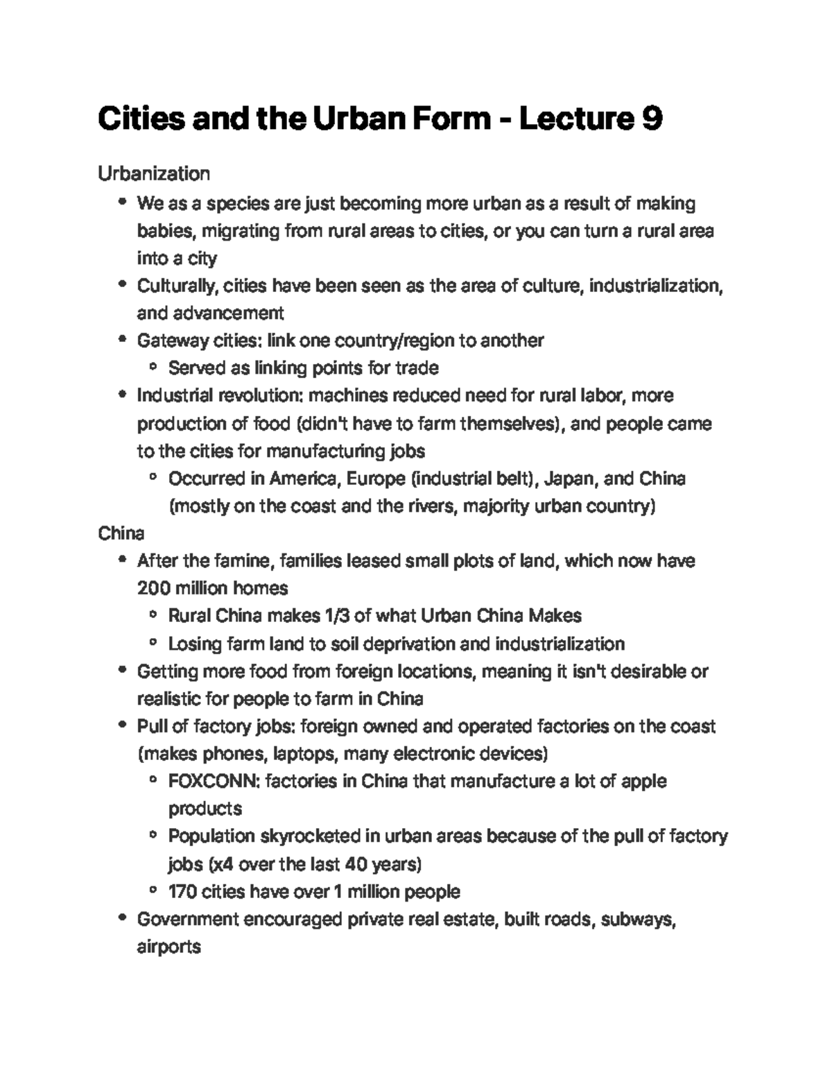 Cities and the Urban Form - Lecture 9 - C i t i e s a n d t h e U r b a ...