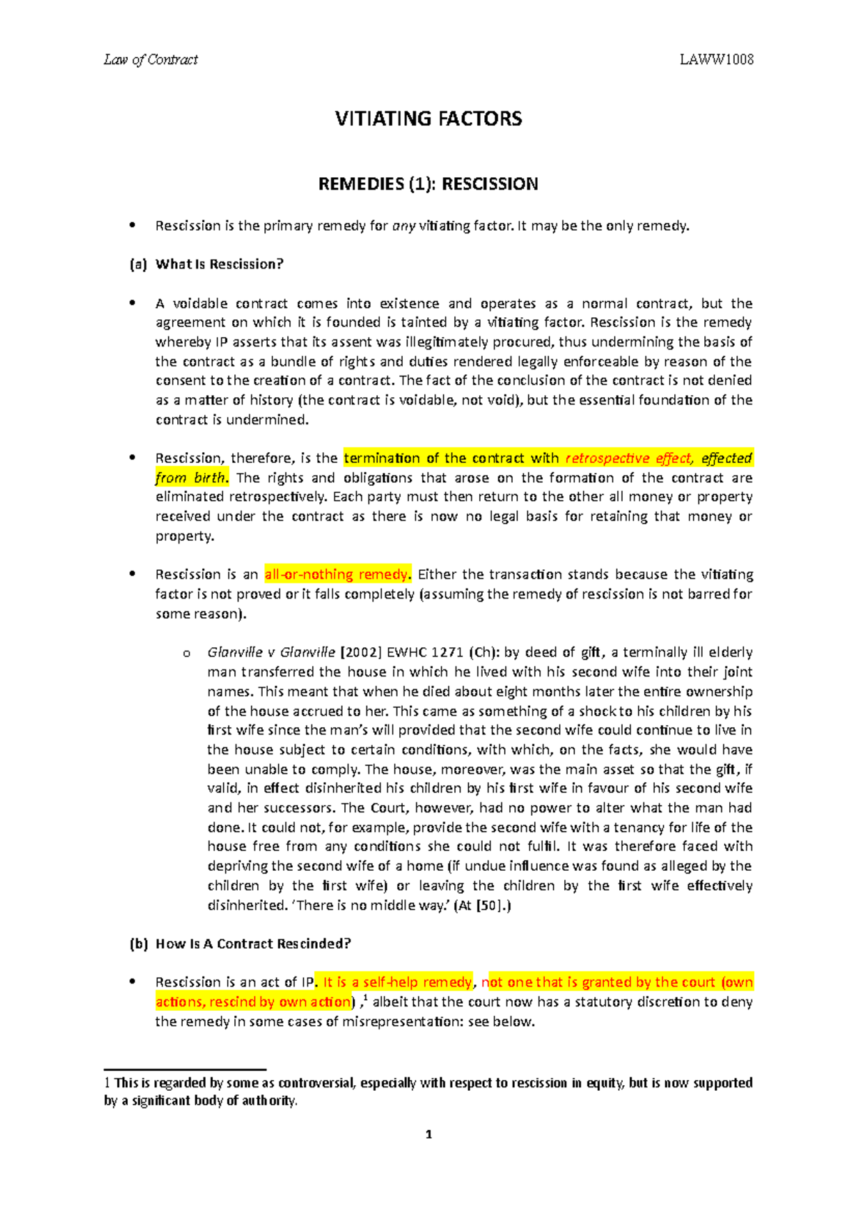 08 Vitiating Factors Remedies 2020-21 - VITIATING FACTORS REMEDIES (1 ...