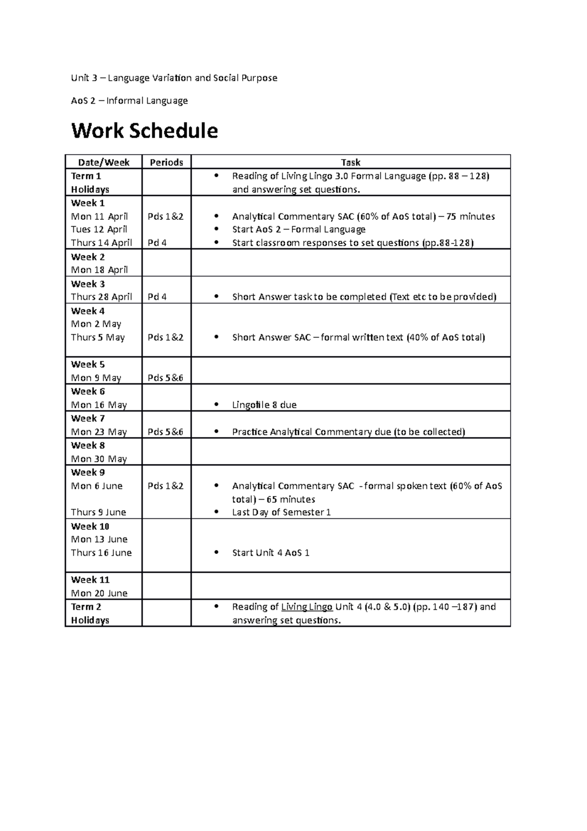 Schedule - Lecture notes 3,4 - Studocu