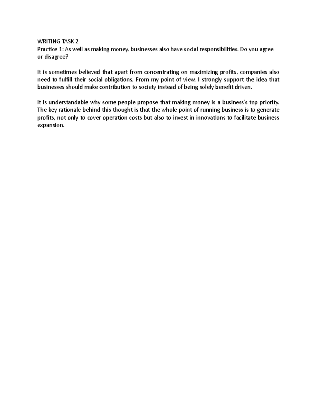 Writing TASK 2 Practice 1 WRITING TASK 2 Practice 1 As Well As