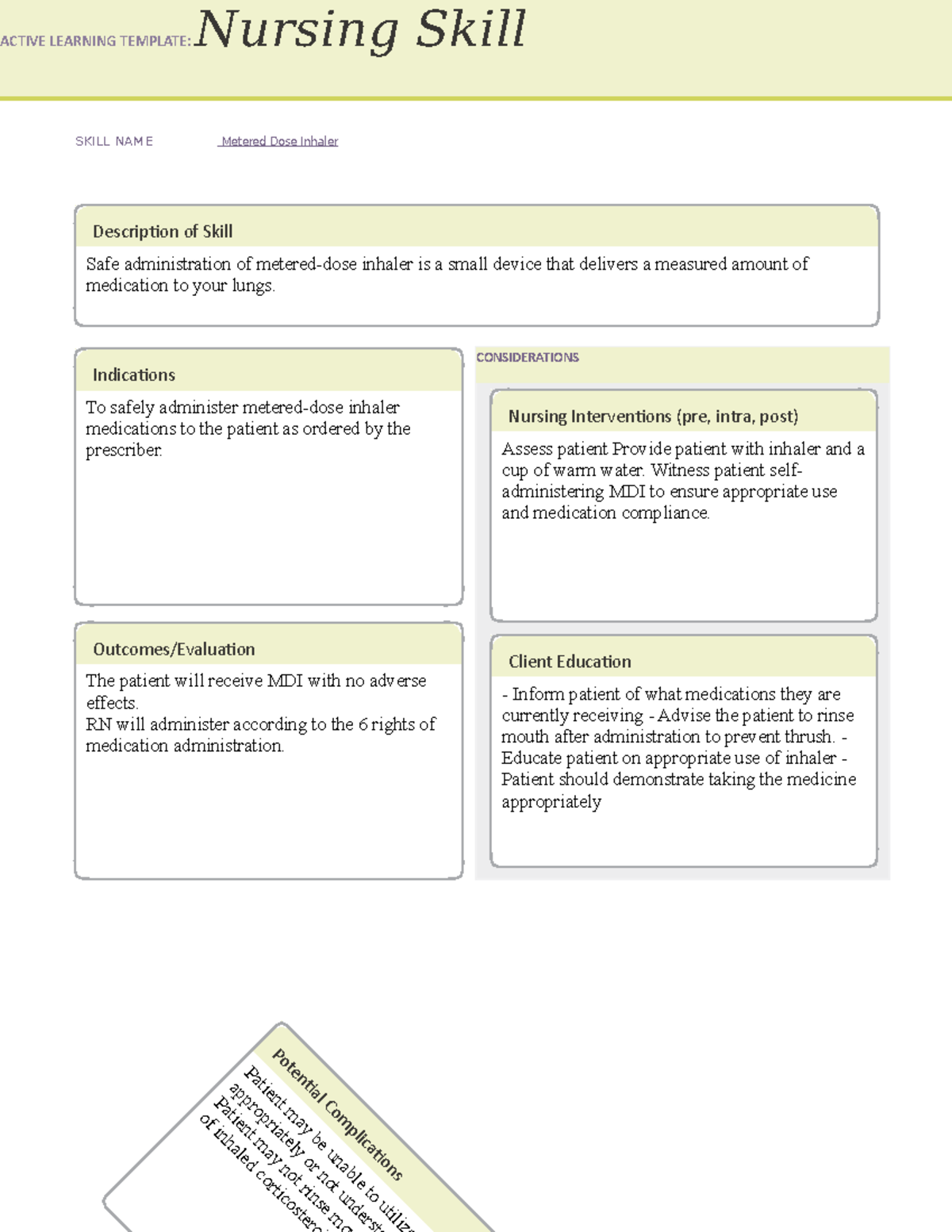 Week 3 Metered dose inhaler copy - ACTIVE LEARNING TEMPLATE: Nursing ...