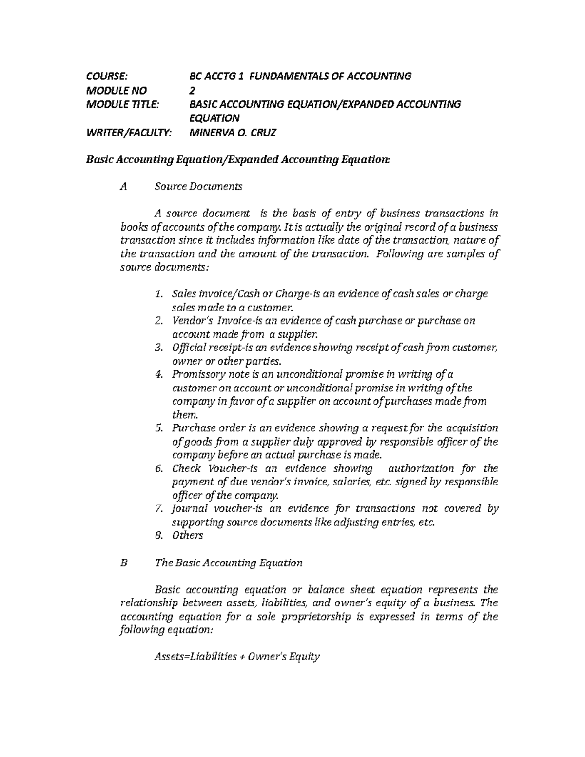 Module 2-Basic & Expanded Acctg Equation-Student Version - COURSE: BC ...