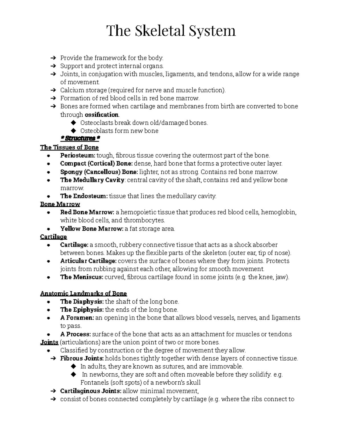 Medical Termoinology SLC Notes - The Skeletal System Provide the ...