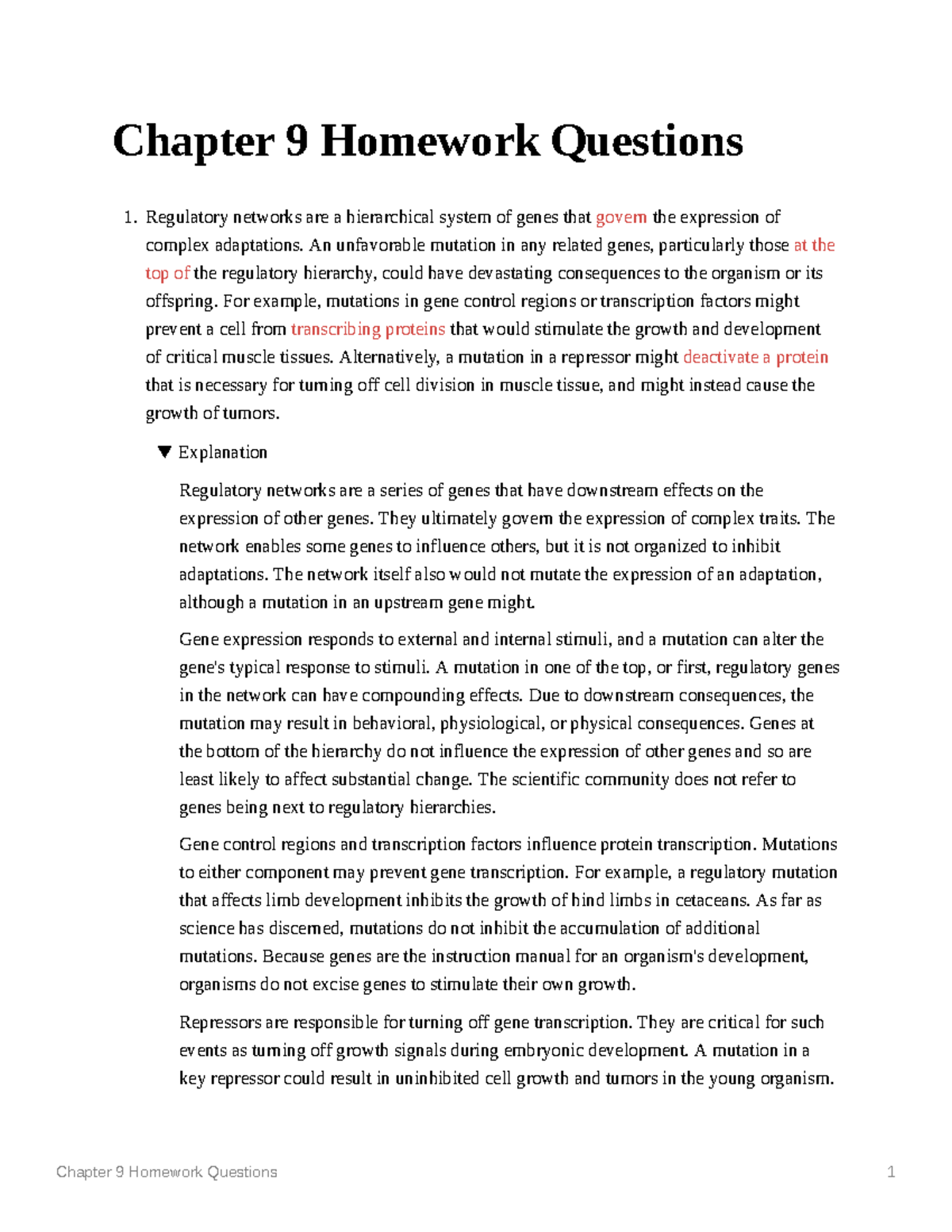 Chapter 9 Homework Questions - Chapter 9 Homework Questions Regulatory ...