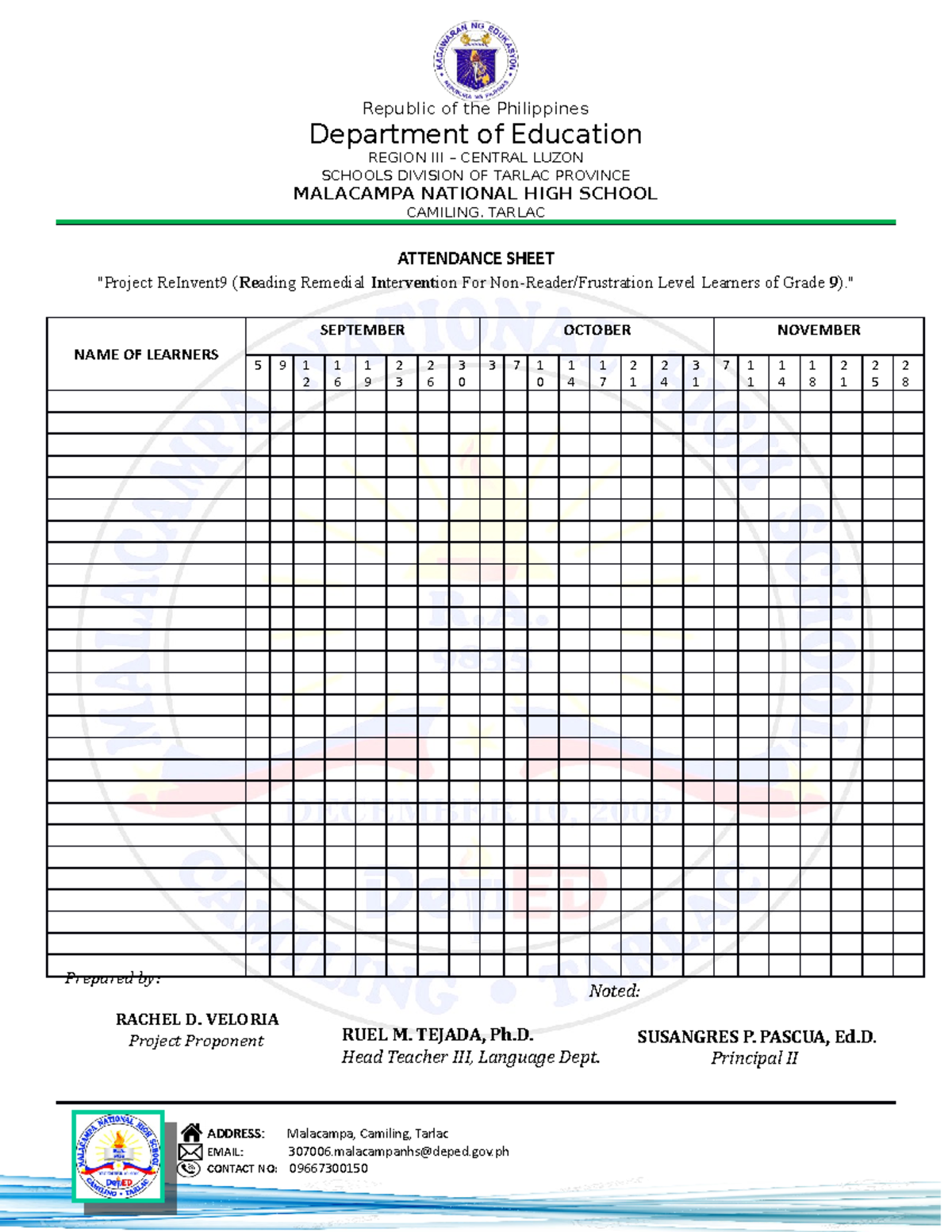 Attendance Sheeet Reinvent - Republic of the Philippines Department of ...