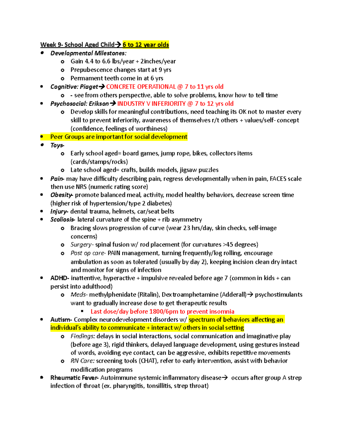 Pediatrics Week 9- School Aged Child - Week 9- School Aged Child 6 to ...