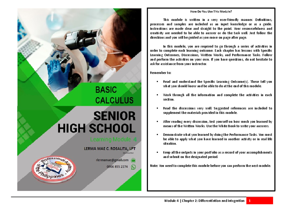 Basic Calculus STEM11 M4 edited printing - How Do You Use This Module ...
