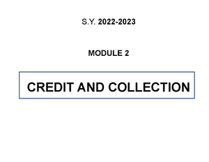 Credit and collection Lesson 2 - S. 2022- MODULE 1 CREDIT AND ...