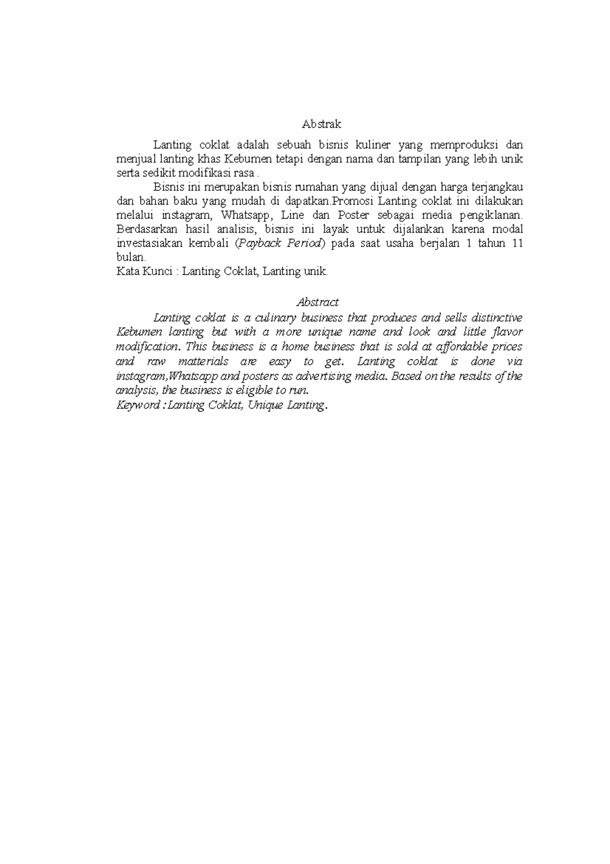 Contoh bussiness plan Rizky Ibnu - Abstrak Lanting coklat adalah sebuah ...
