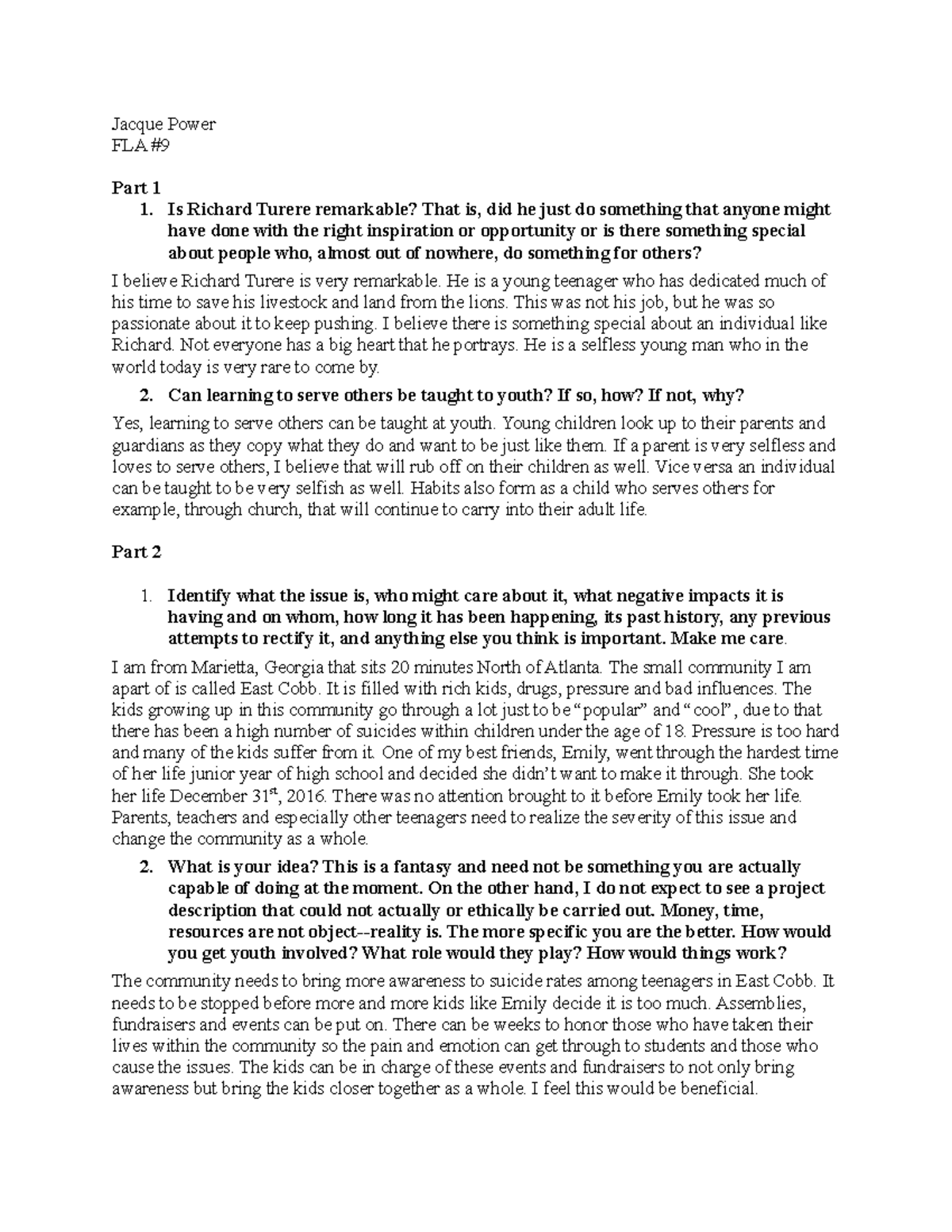 FLA #9 - Jeffery Parker - Jacque Power FLA # Part 1 1. Is Richard ...