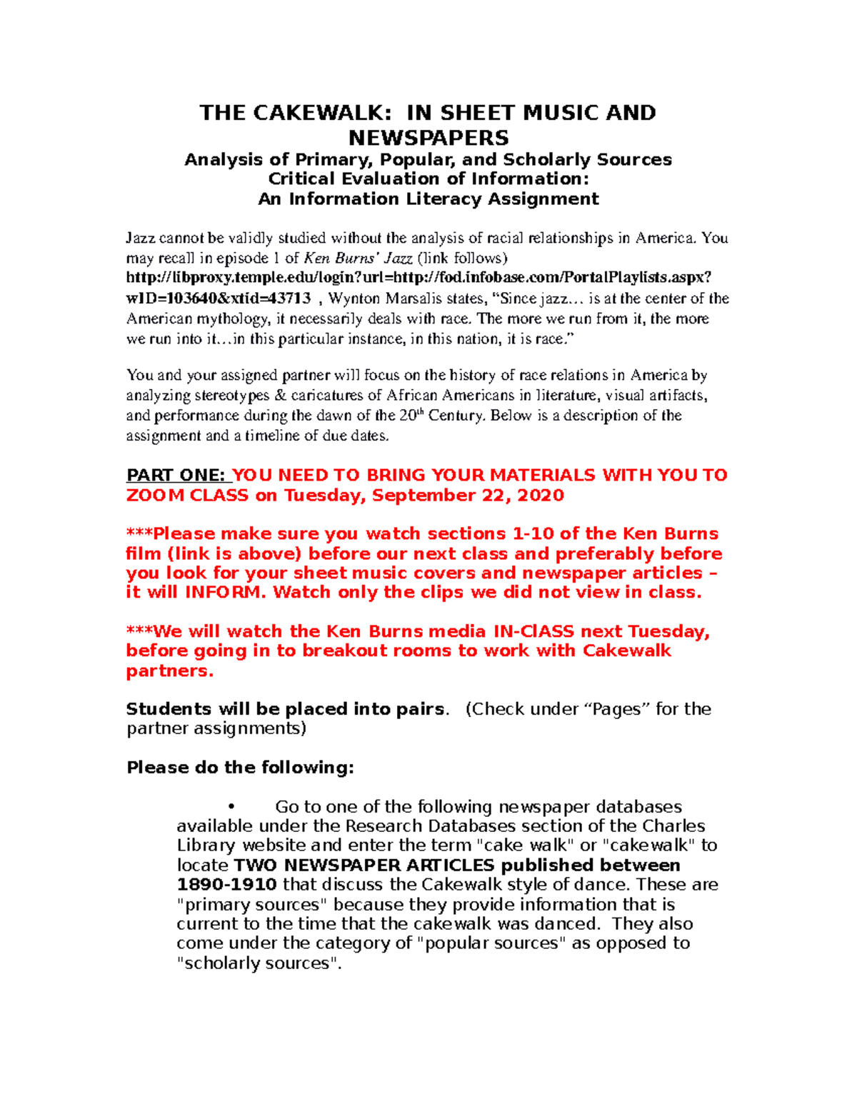 Cakewalk Assignment Guidelines - Fall 2020 - THE CAKEWALK: IN SHEET ...