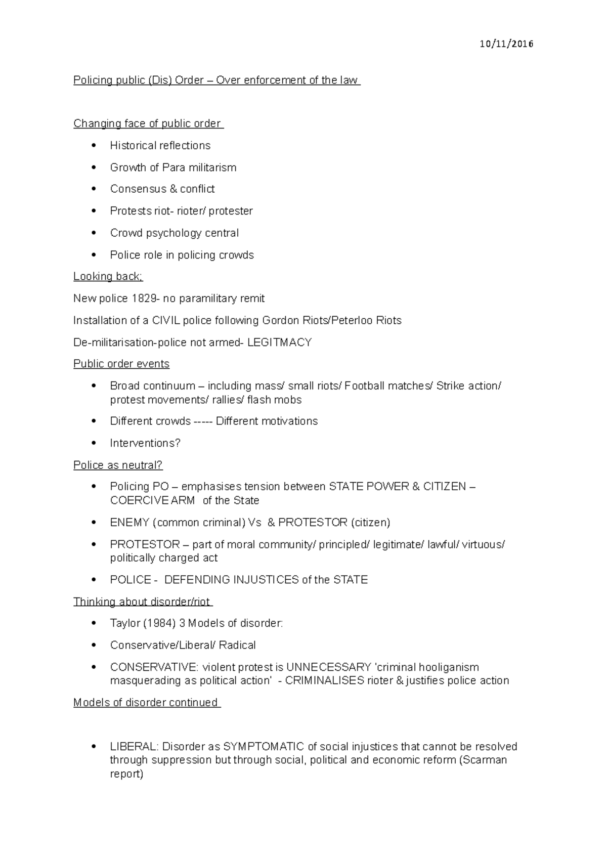Policing Public Disorder - 10/11/2016 Policing public (Dis) Order ...