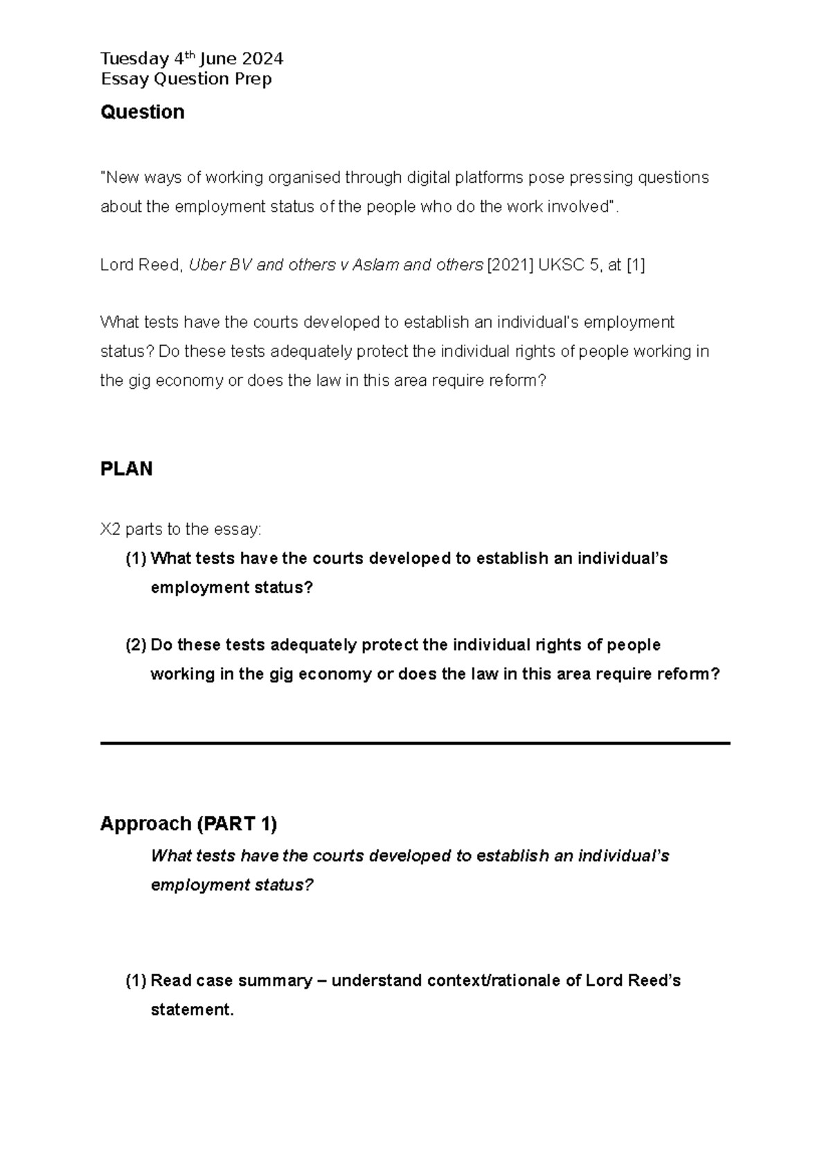 Prep - essay plan for the summative question that will probably be the ...