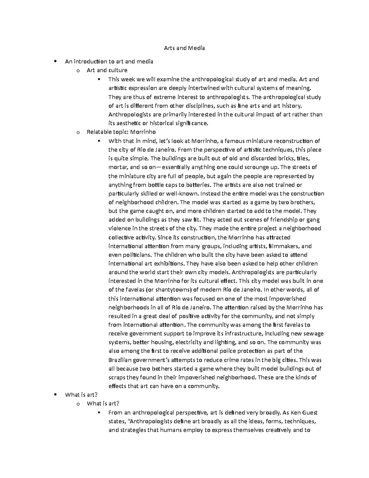 Day 14 Arts and Media - Lecture notes 14 - Arts and Media An ...