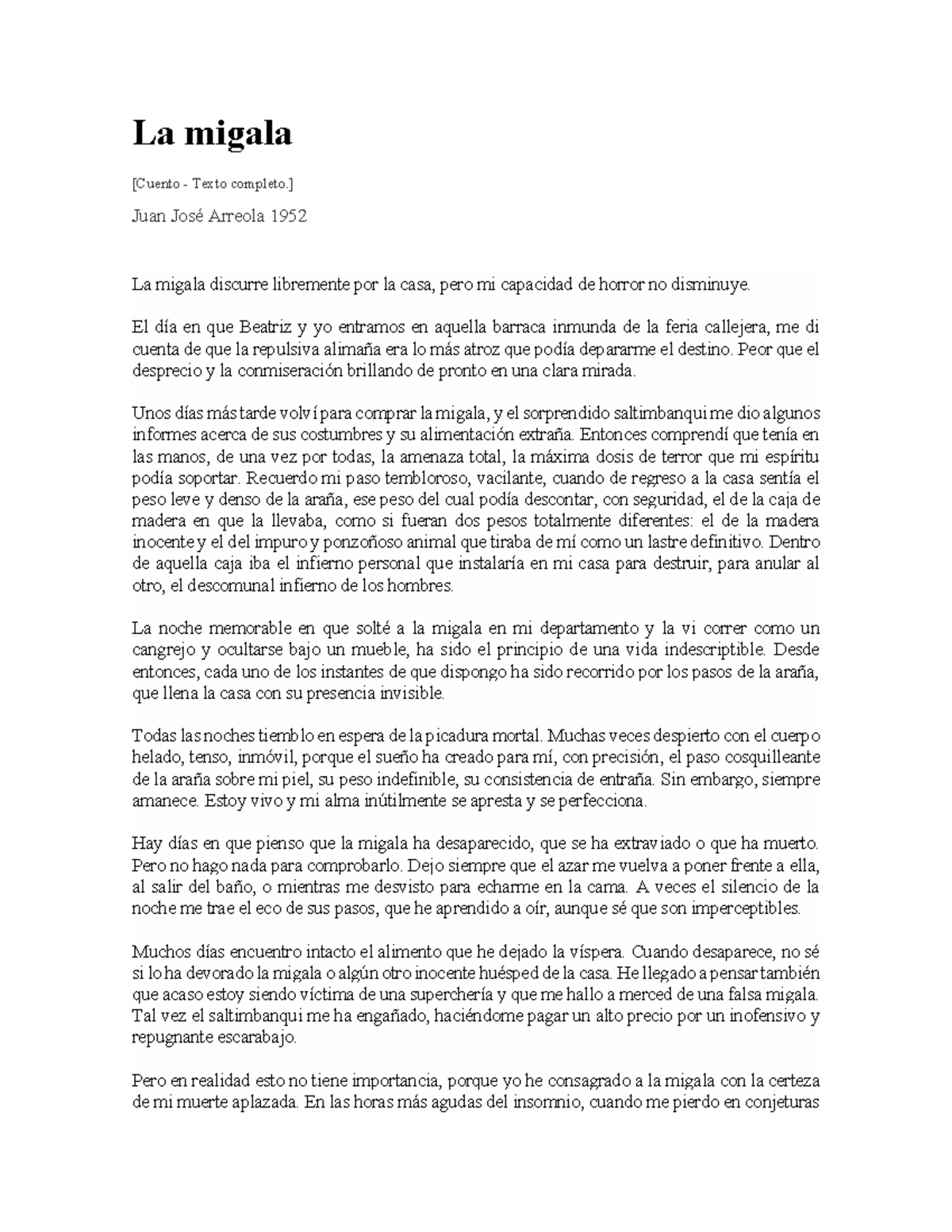 M2 Act 05 Arreola (2020) - La migala [Cuento - Texto completo.] Juan ...