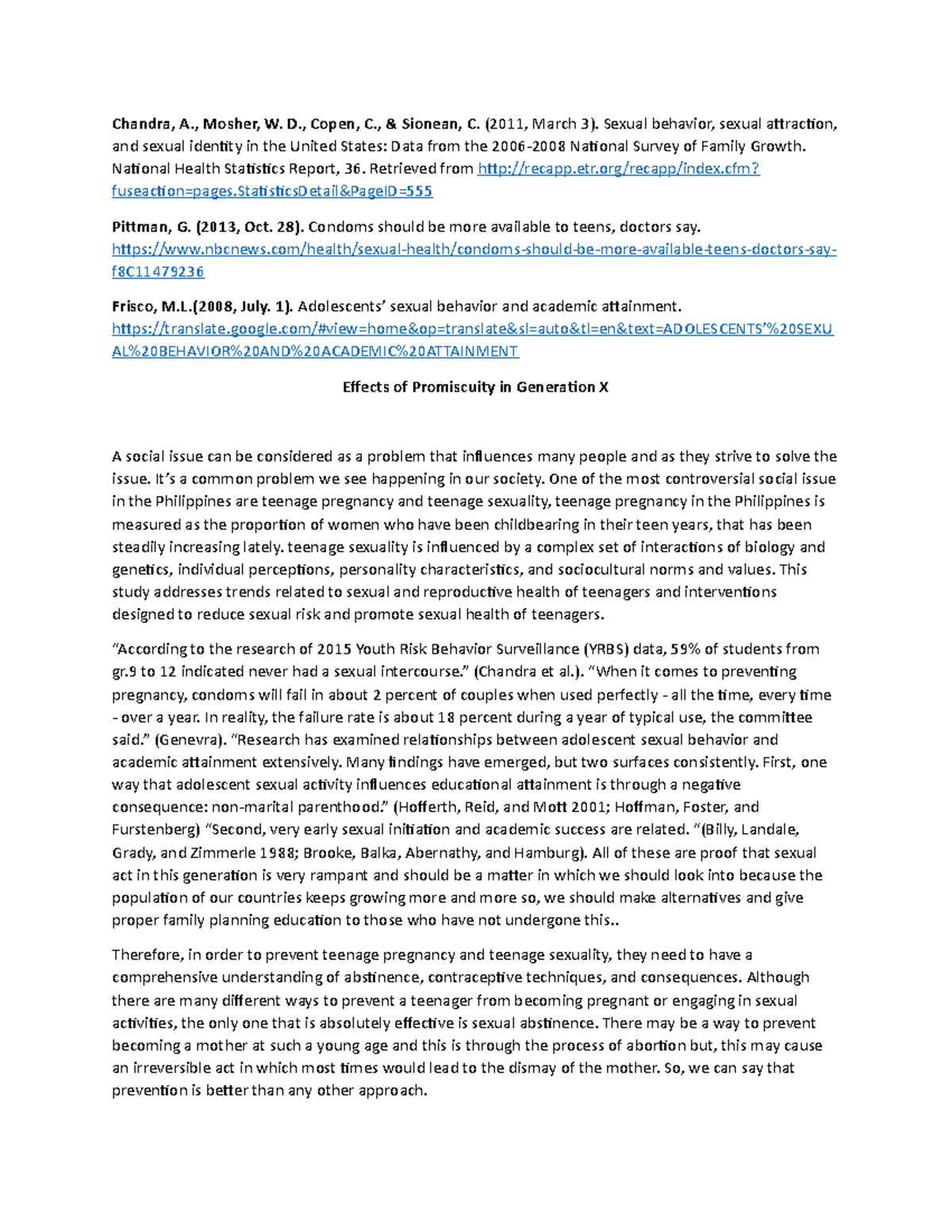 Effects of Promiscuity in Generation X - Chandra, A., Mosher, W. D ...