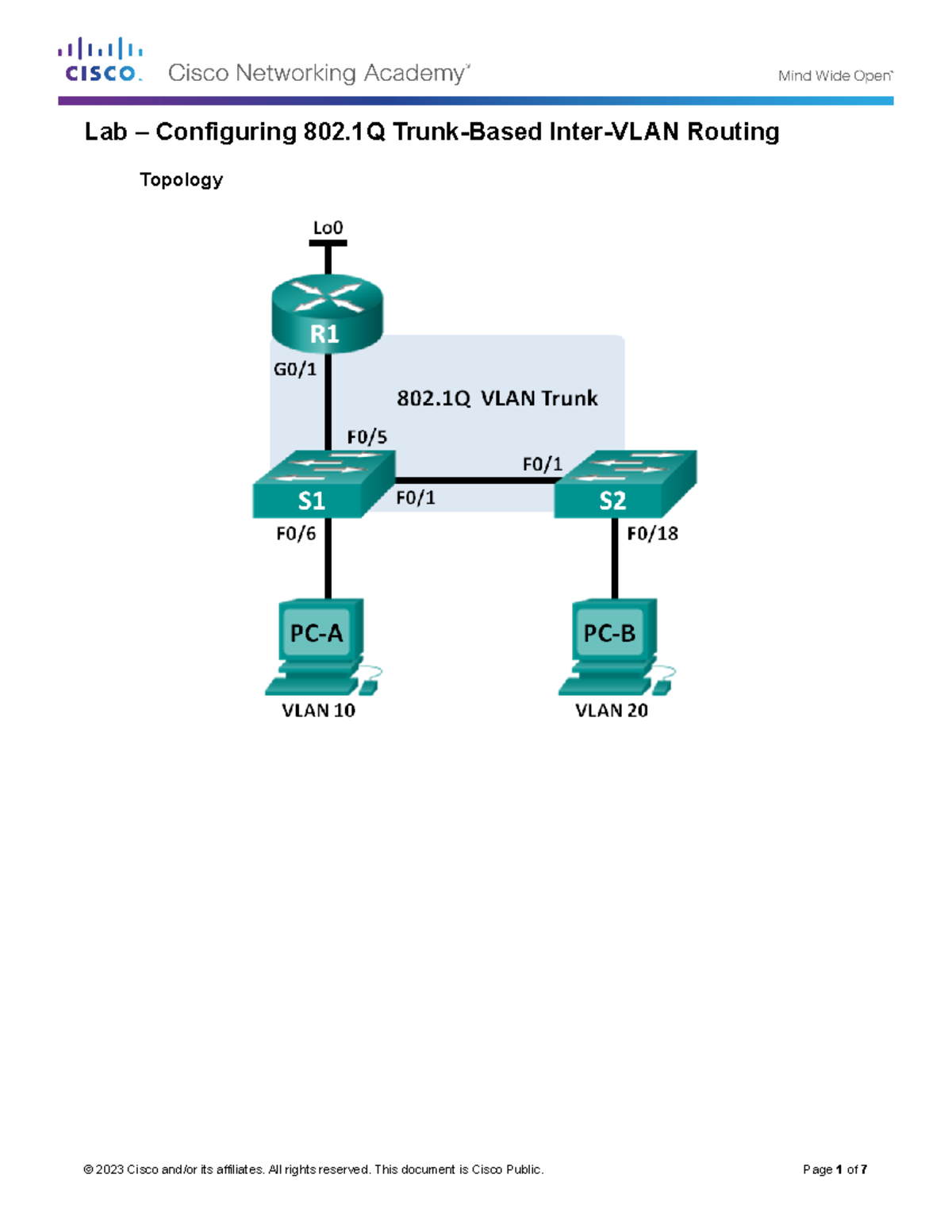6.3.3.7 Lab - Configuring 802.1Q Trunk-Based Inter-VLAN Routing ...