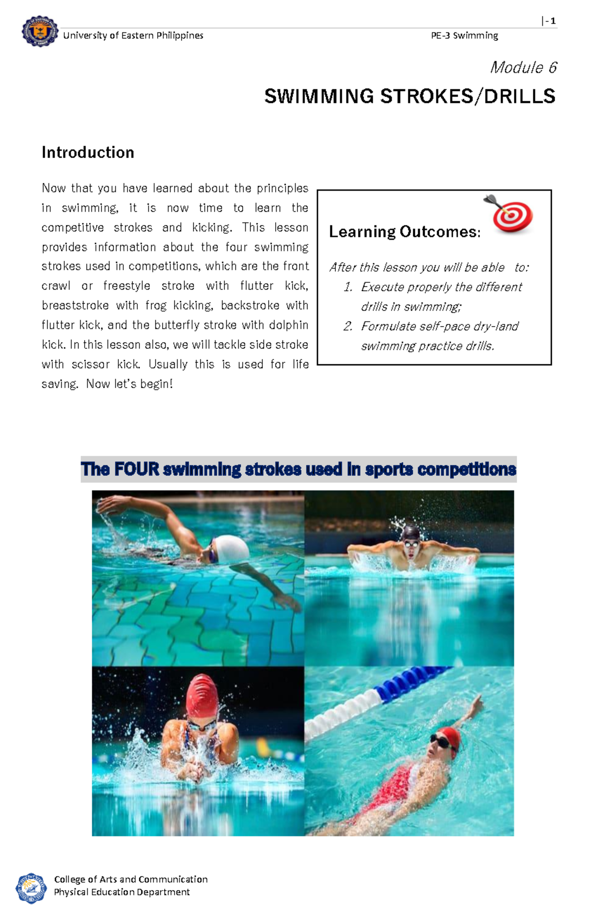 PE-3-Module-6 - cjbk - University of Eastern Philippines PE-3 Swimming ...