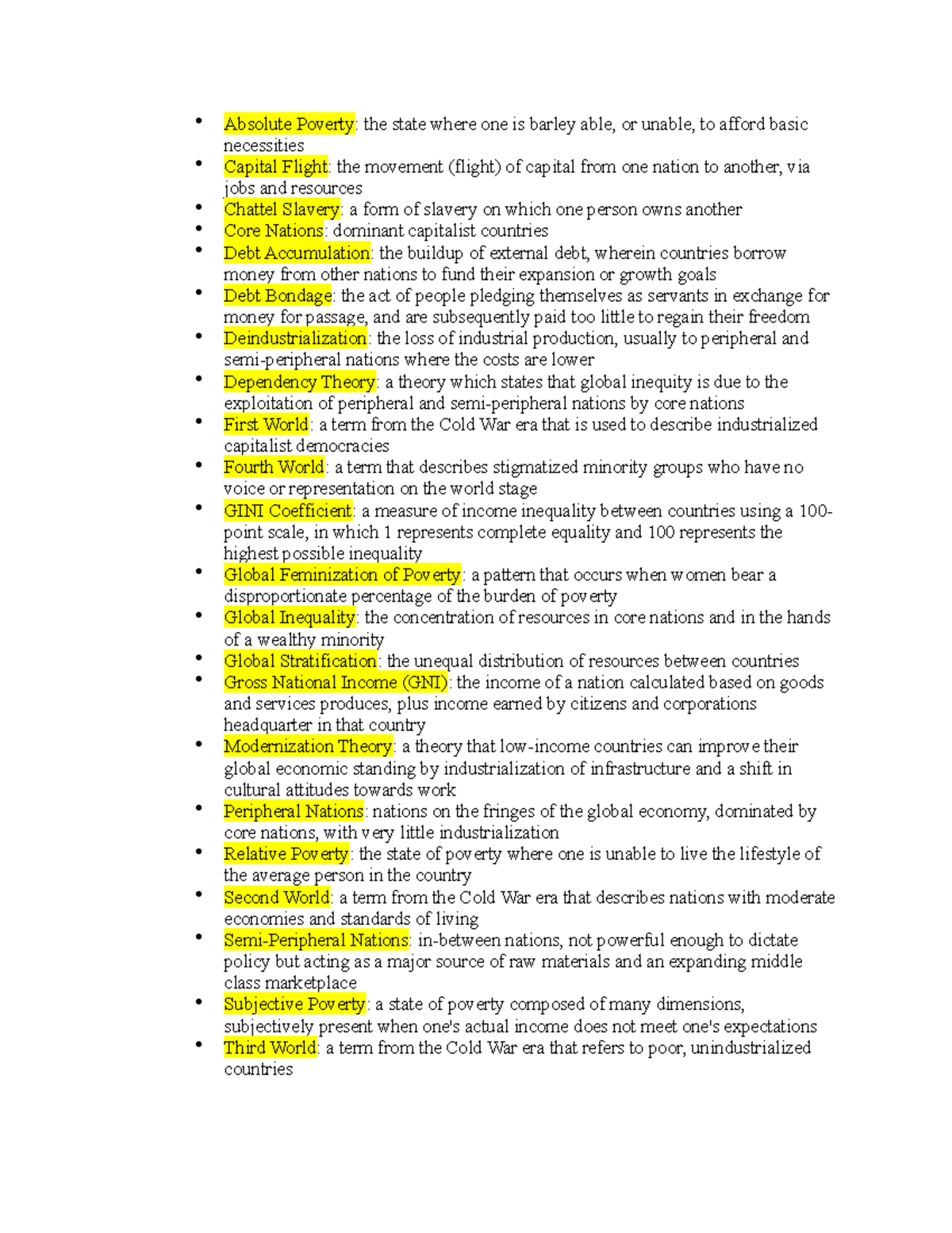 Ch. 10 - Vocab - Absolute Poverty: the state where one is barley able ...