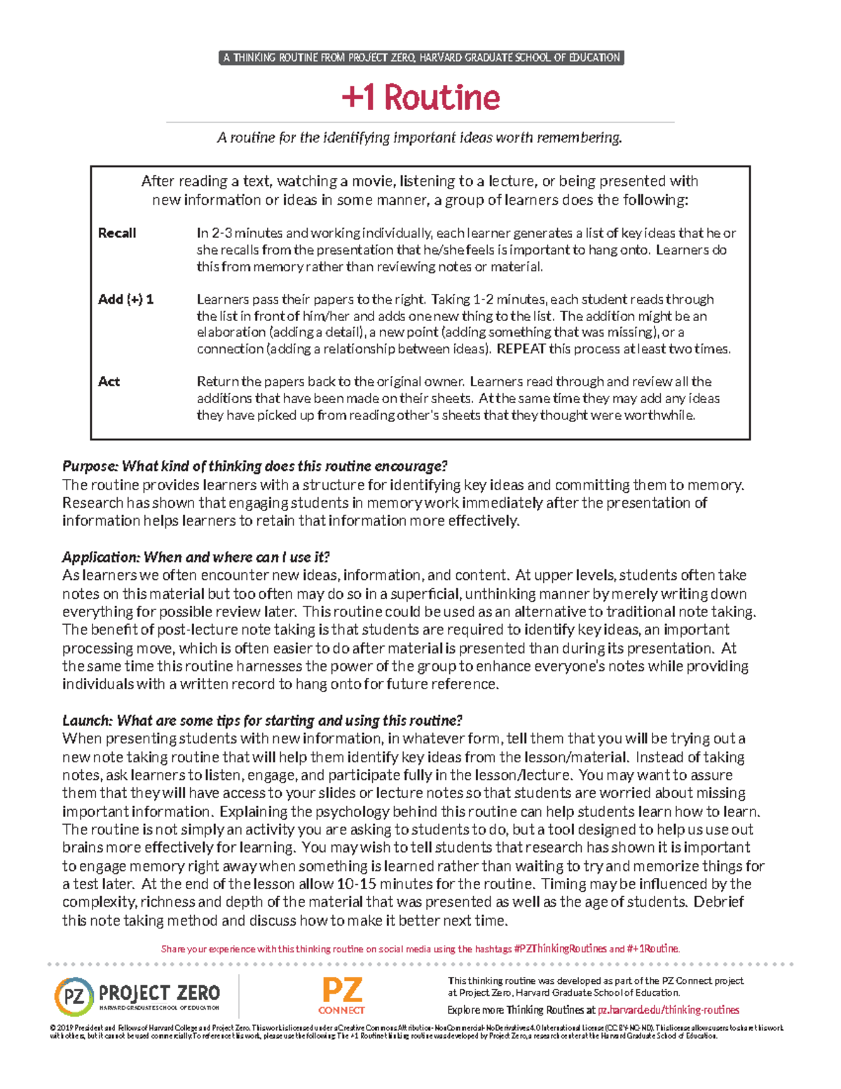 +1 Routine - A THINKING ROUTINE FROM PROJECT ZERO, HARVARD GRADUATE ...