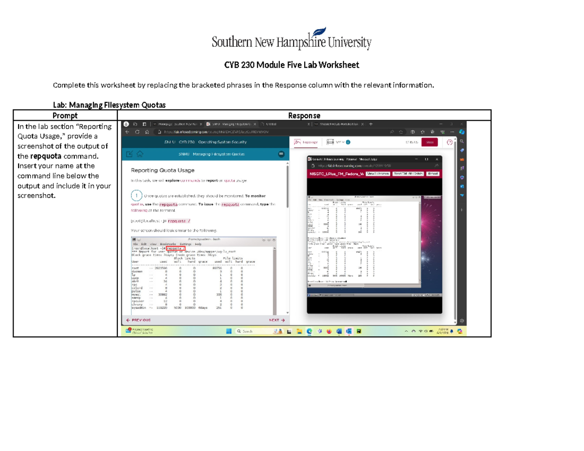 CYB 230 Module Five Lab Worksheet link - CYB 230 Module Five Lab ...