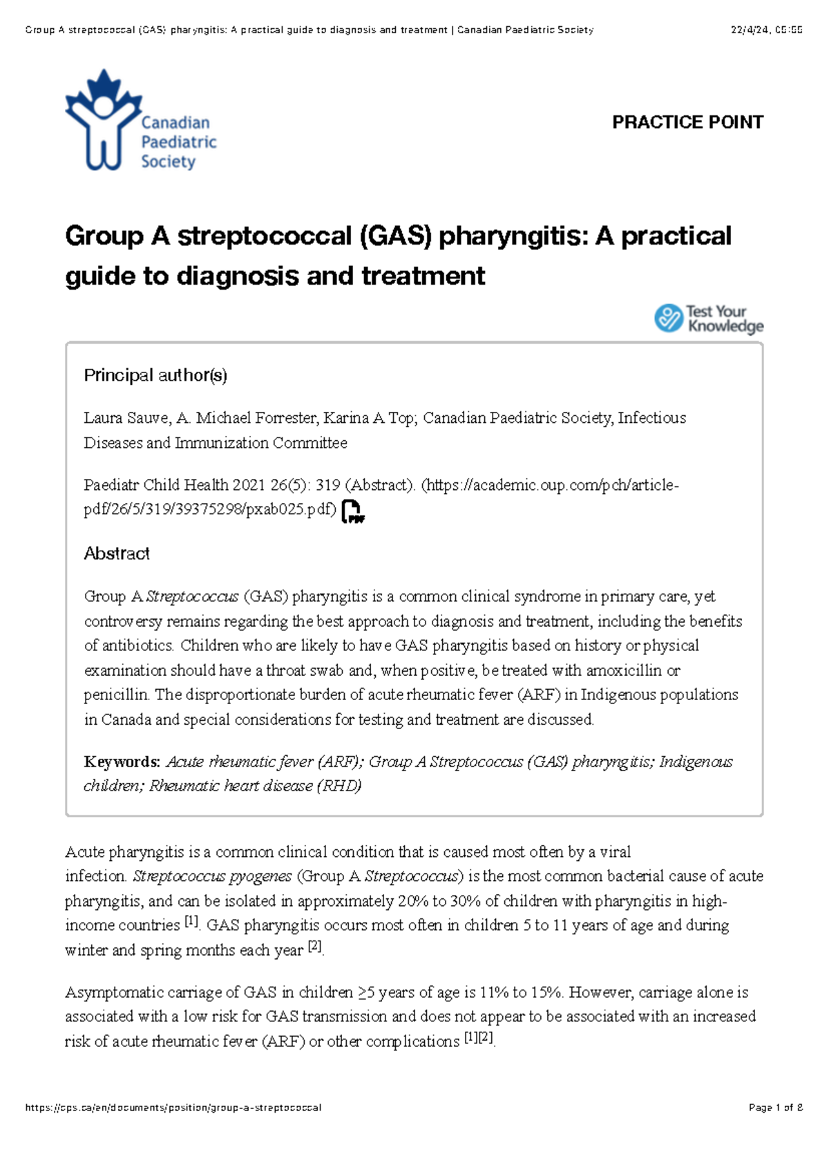 Strep Grupo A - PRACTICE POINT Group A streptococcal (GAS) pharyngitis ...