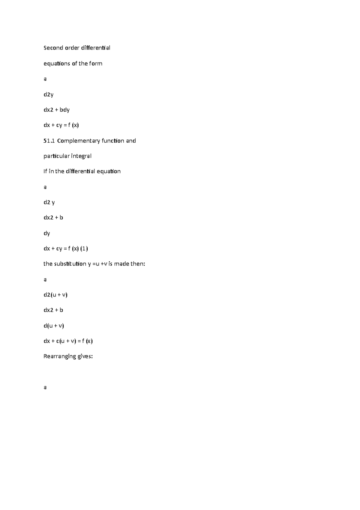 Second order differential equations - (ii) Substitute m for D, and ...