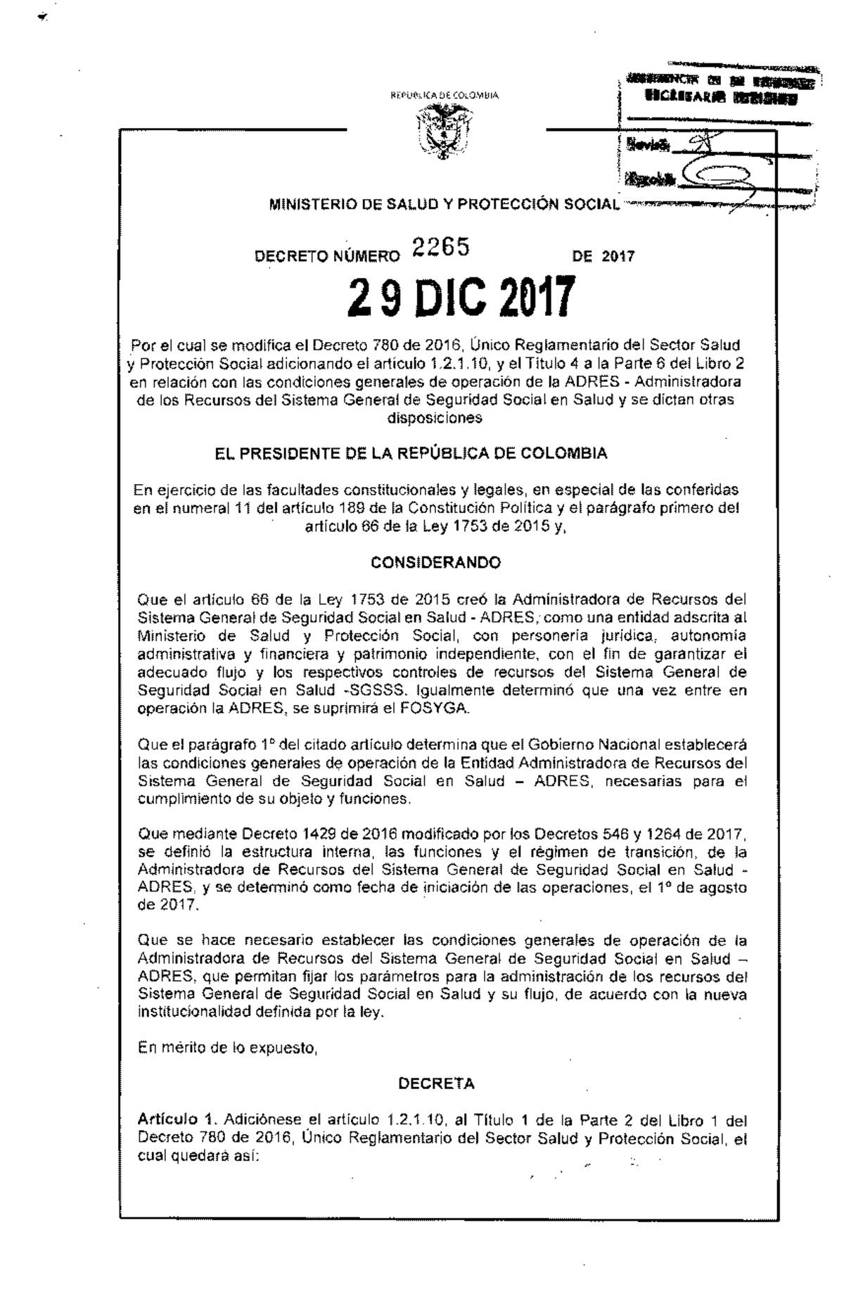Decreto 2265 de 2017 - Norma que aclara procedimientos y requisitos de ...