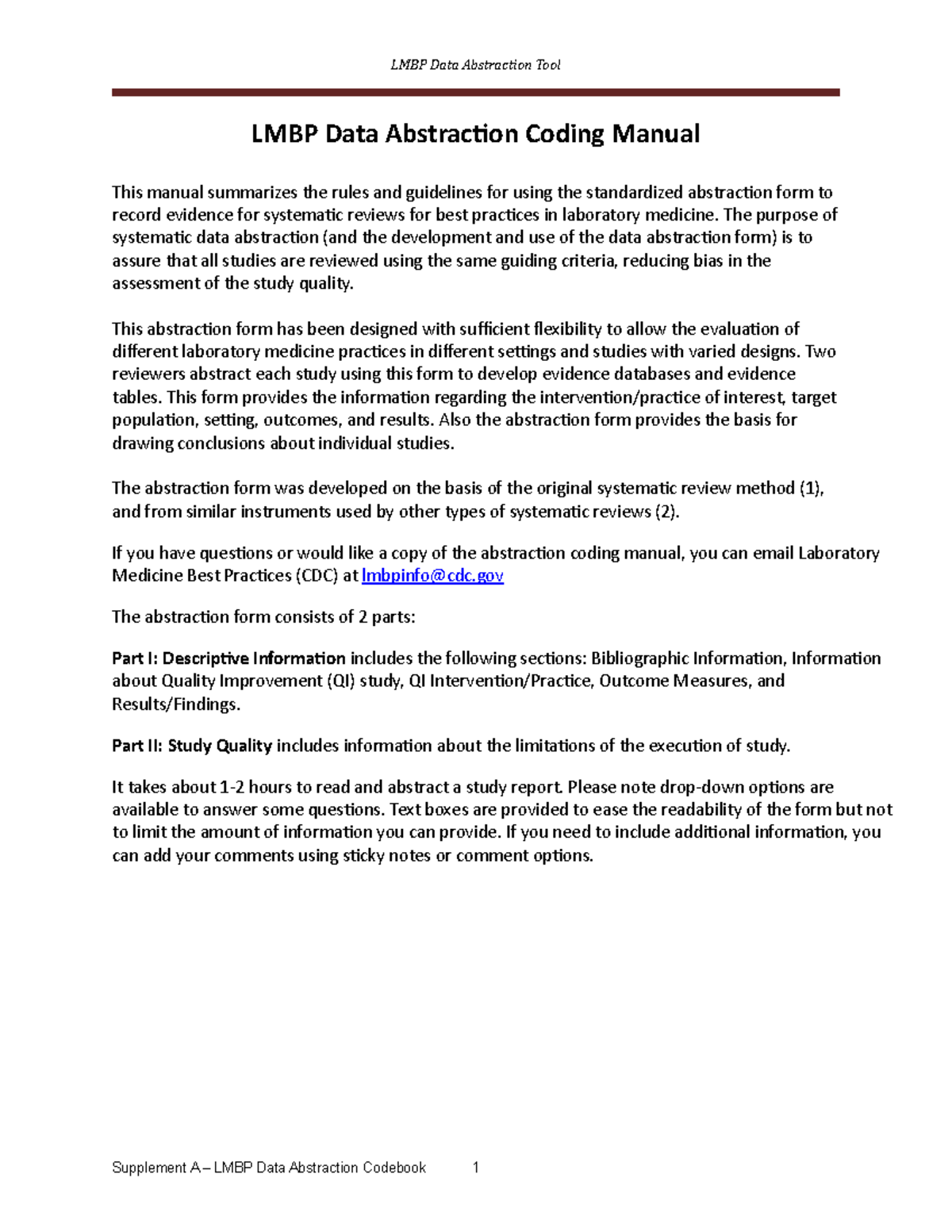 Supplementary Data Abstraction Coding Manual - LMBP Data Abstraction ...