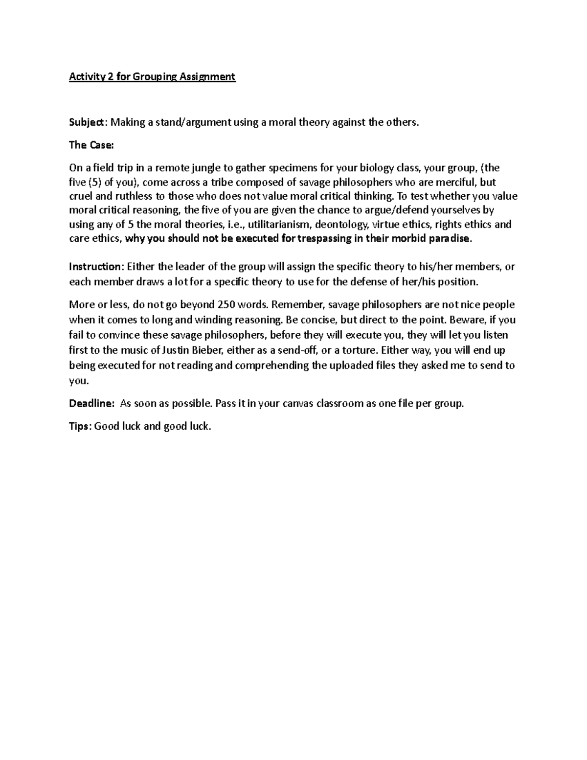 Activity 2 for Grouping Assignment-1 - Activity 2 for Grouping Assignment Subject: Making a ...