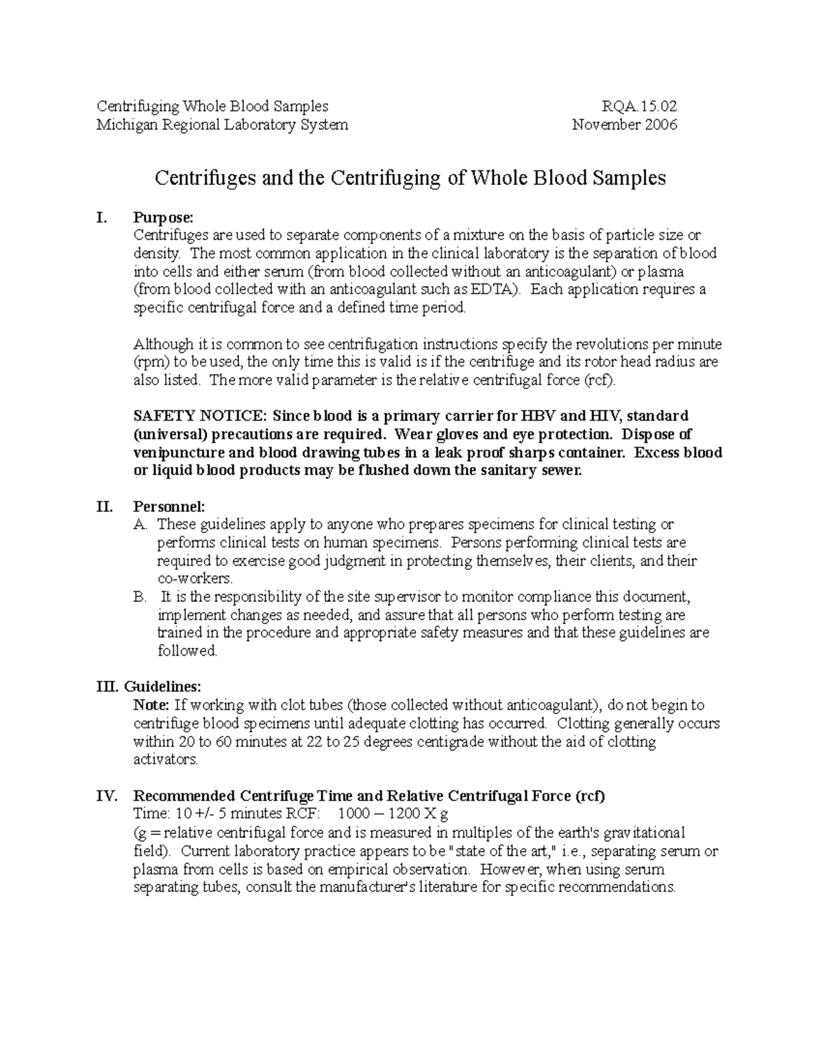 RQA15 - R1A15 CENTRIFUGATION - Centrifuging Whole Blood Samples RQA ...