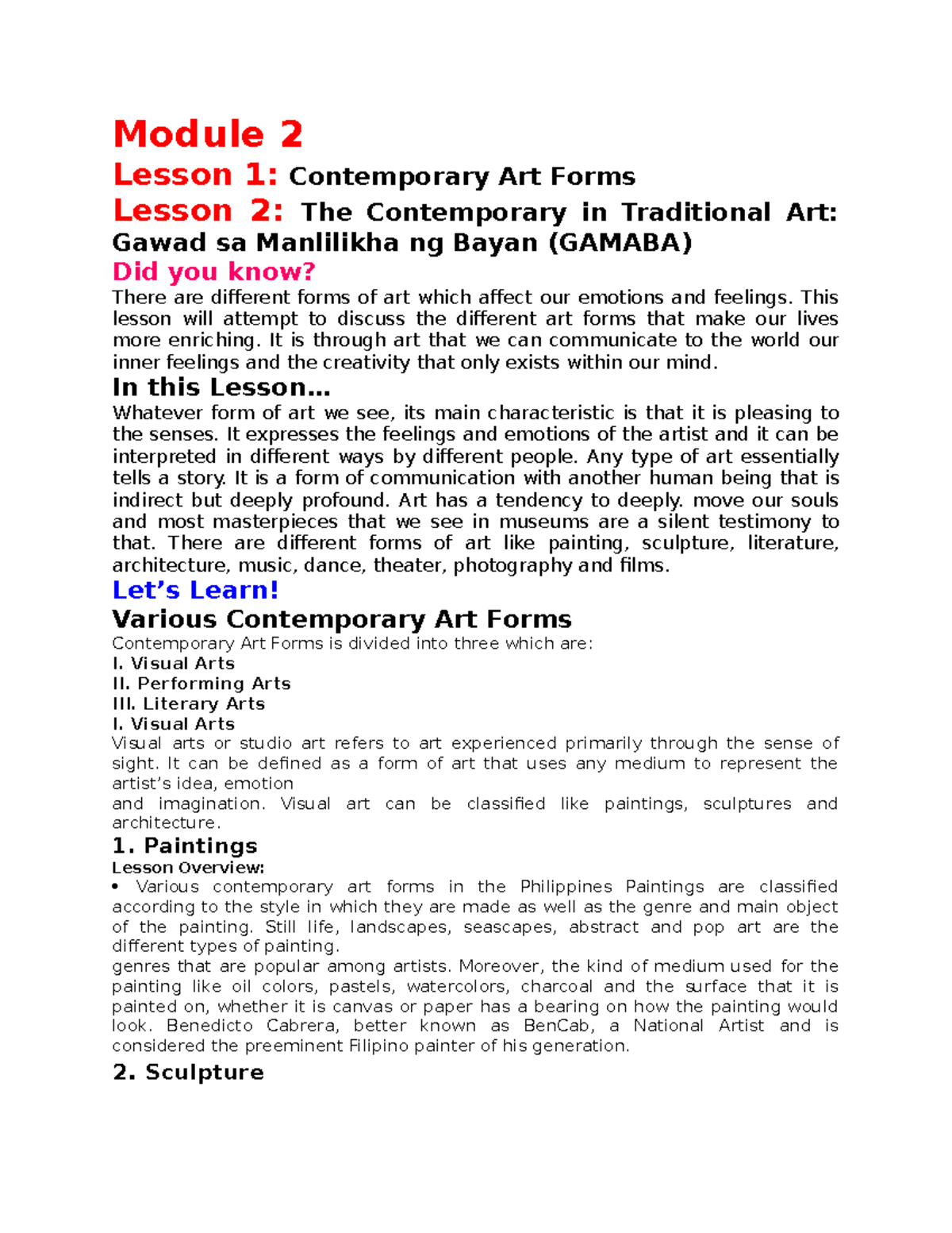 CPAR L1 L2 - Contemporary Arts. - Module 2 Lesson 1: Contemporary Art ...