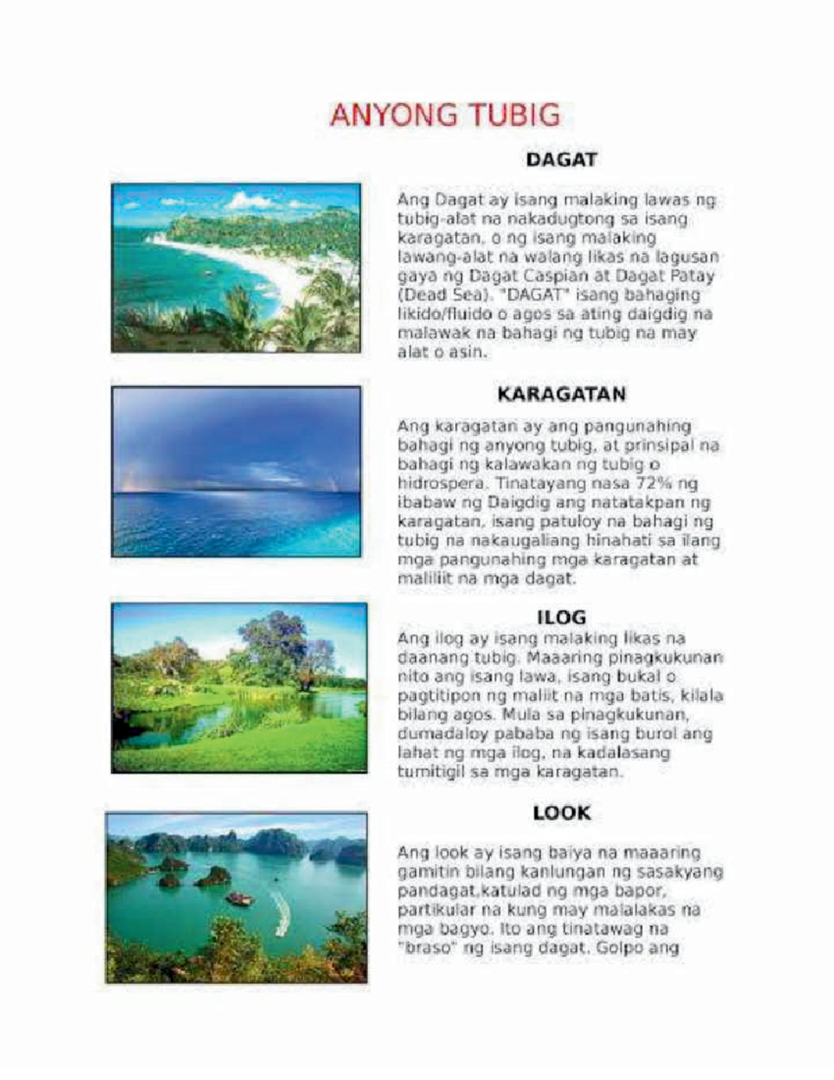 mga anyong lupa - ANYONG TUBIG DAGAT Ang Dagat ay isang malaking lawas ...