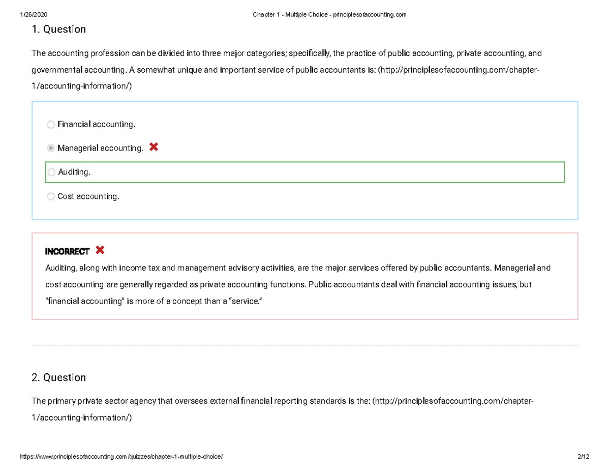 Chapter 1 - Multiple Choice - principlesofaccounting - 1. Question The ...