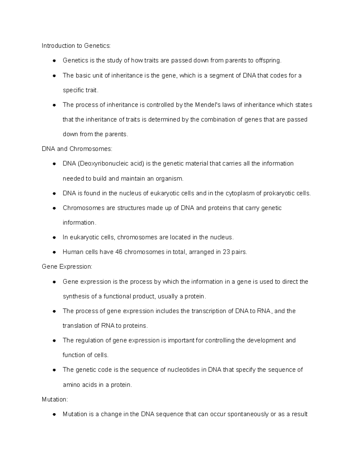 BISC 130 - Genetics - Introduction to Genetics: Genetics is the study ...