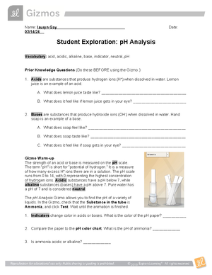 Gizmo Acids and Bases-pH Analysis SE - Name: Date: Student Exploration ...