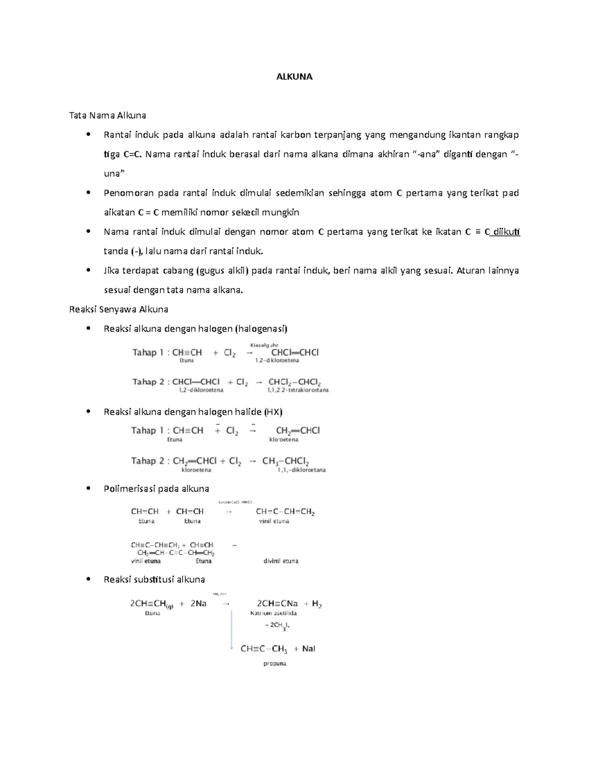 Kimia Dasar - Alkuna - ALKUNA Tata Nama Alkuna Rantai induk pada alkuna adalah rantai karbon ...