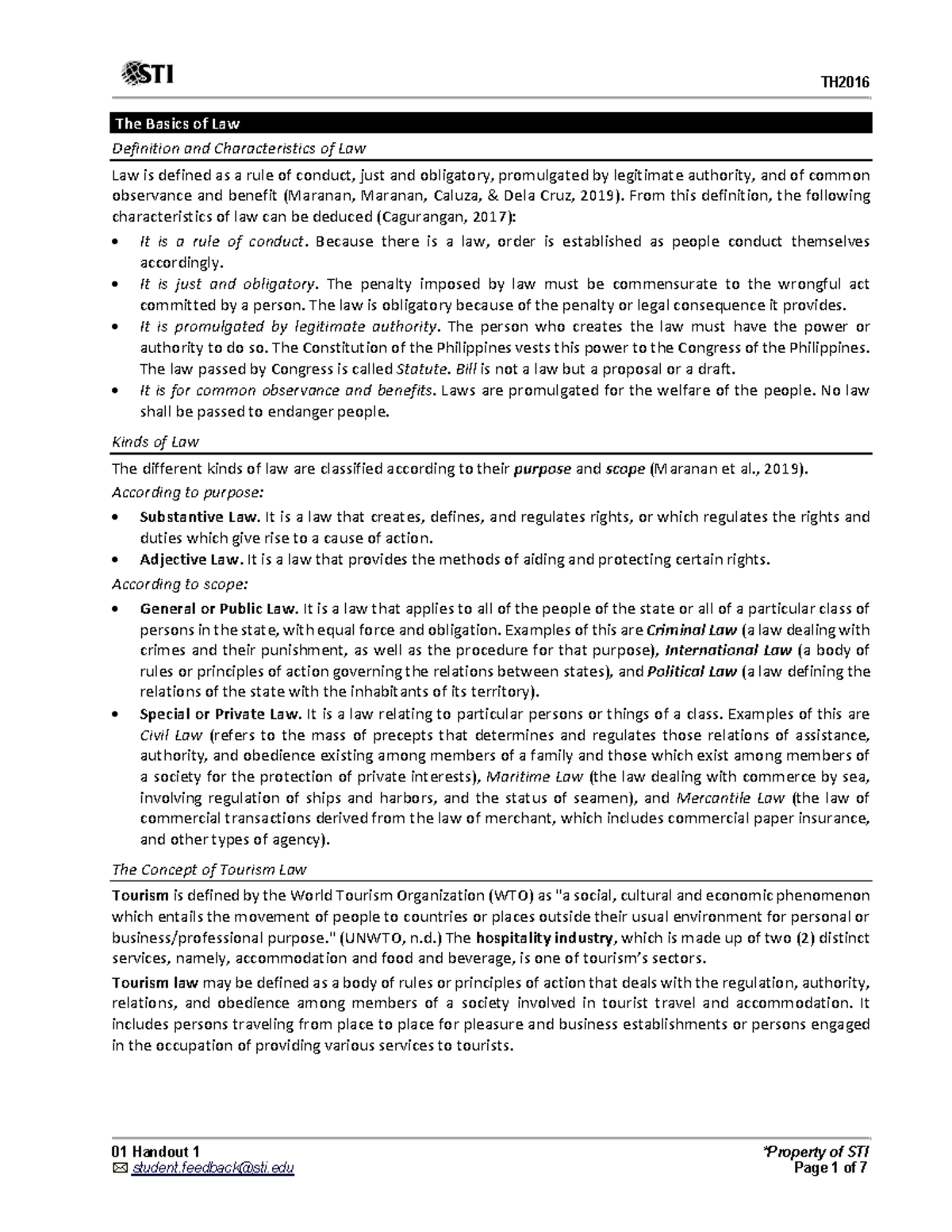 Legal 01 - Give some details - 01 Handout 1 *Property of STI The Basics ...