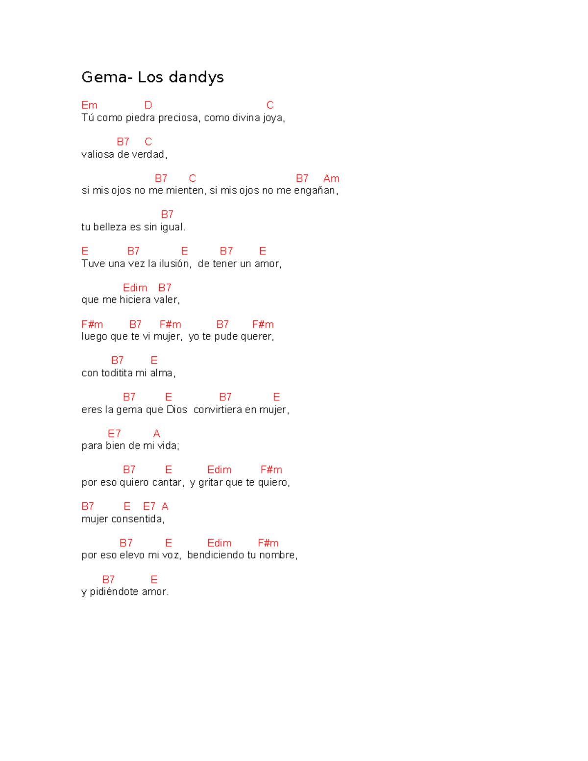 Gema Letra - fbfgxbdtyj - Gema- Los dandys Em D C Tú como piedra ...