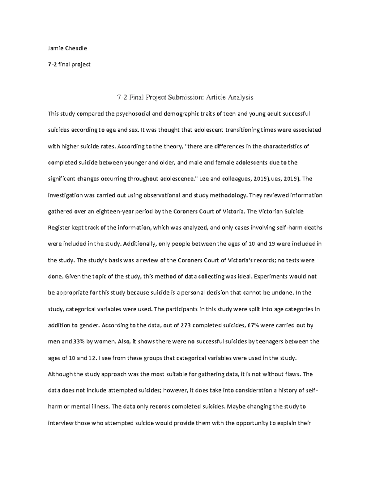 Jamie Cheadle 7-2final project - Jamie Cheadle 7 - 2 final project 7 - 2 Final Project ...