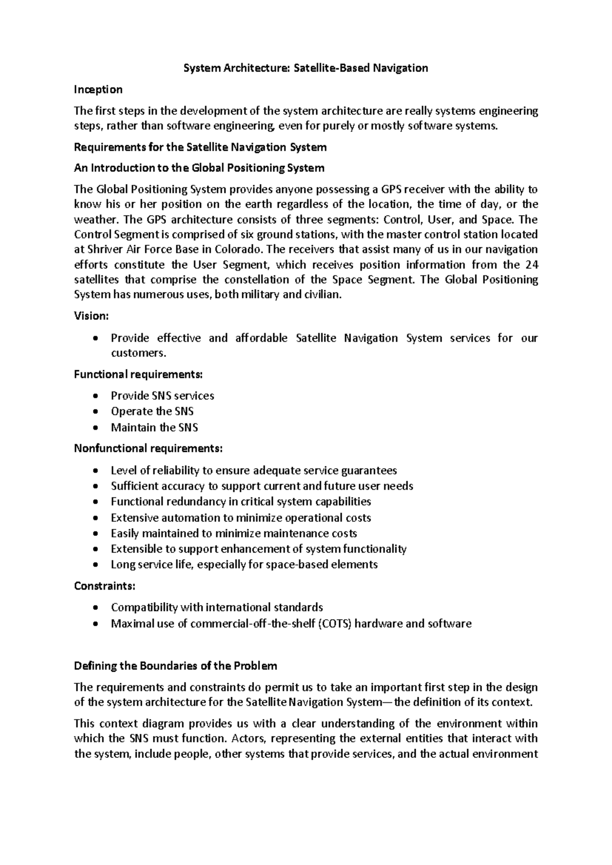 Satellite Based Navigation System System Architecture System Architecture Satellite Based