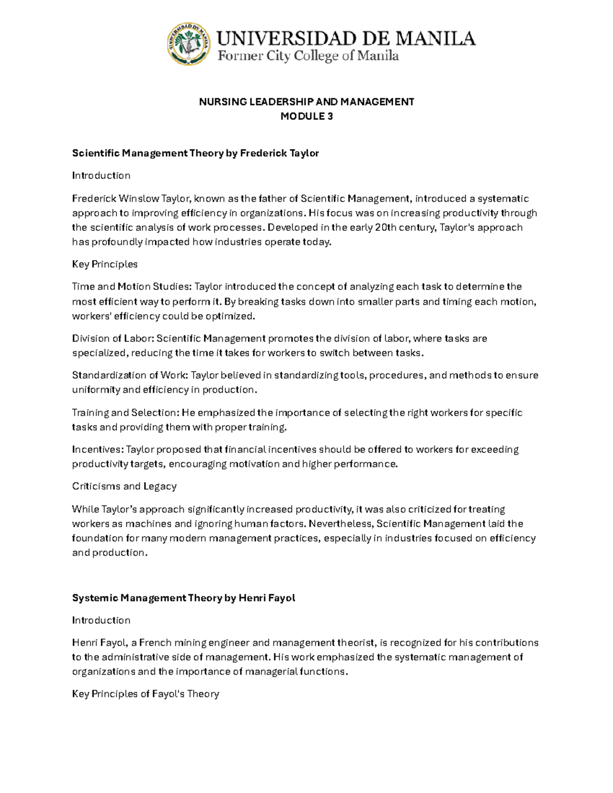 Nursing Leadership AND Management module 3 - NURSING LEADERSHIP AND MANAGEMENT MODULE 3 ...