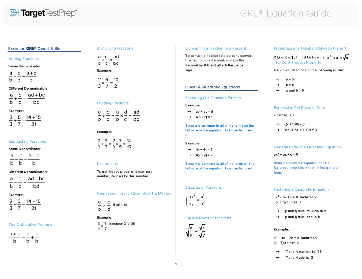 GRE Equation Guide TTP - CHEM 6111 - UH - Studocu