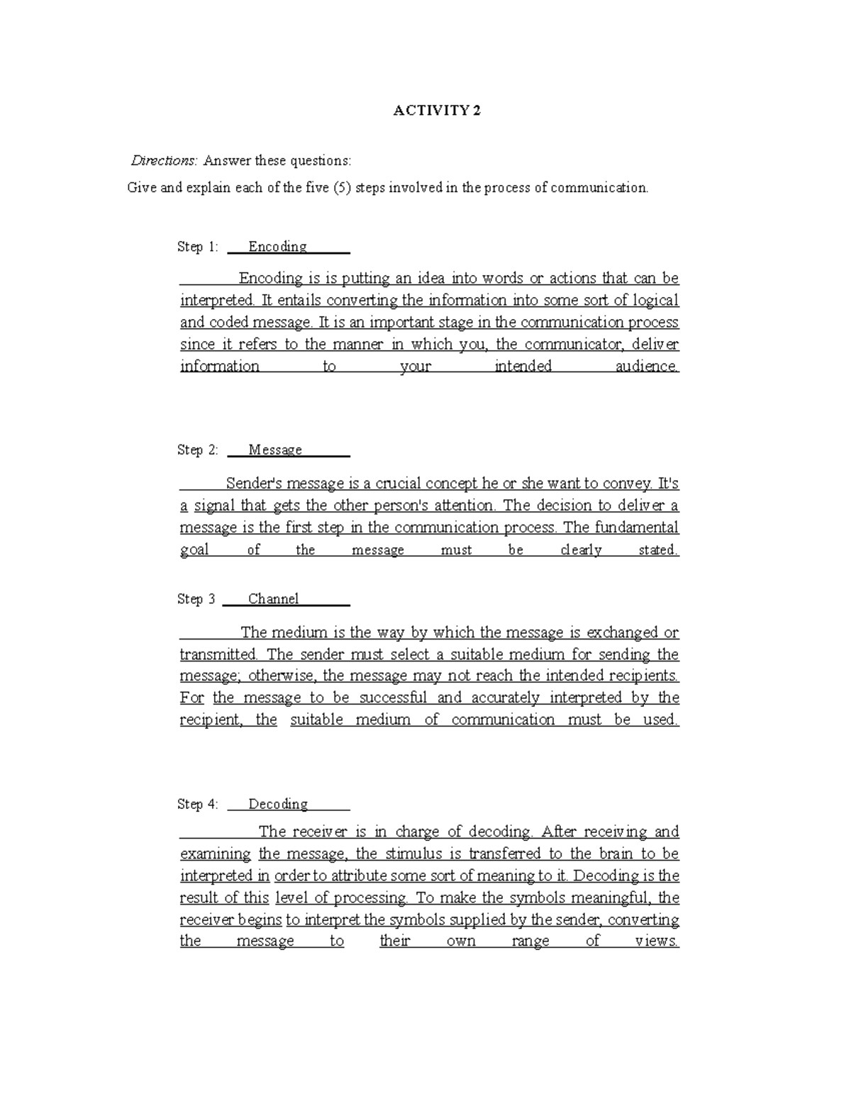 GE 5 Activity 2 - ACTIVITY 2 Directions: Answer these questions: Give ...
