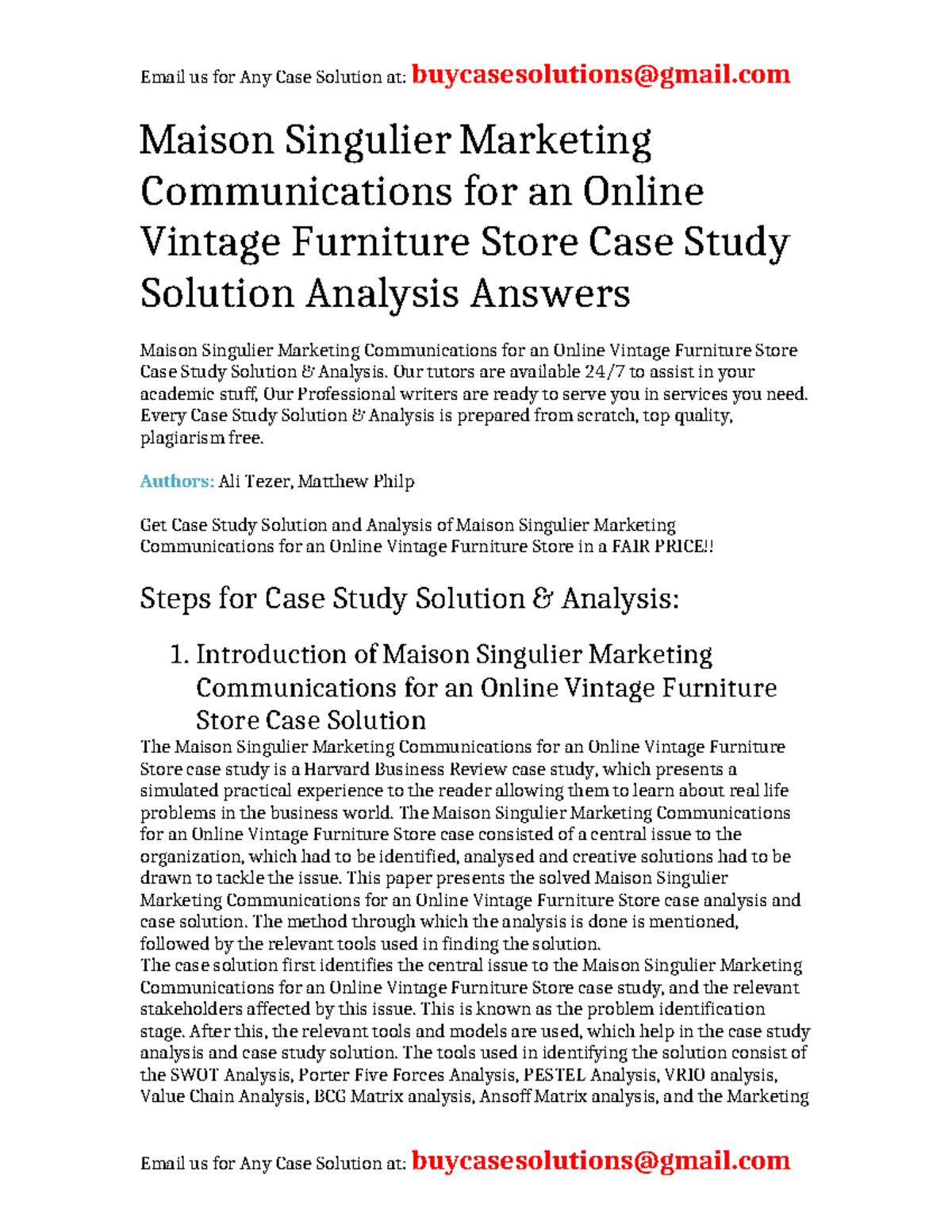 Case Solution Maison Singulier Marketing Communications for an Online ...