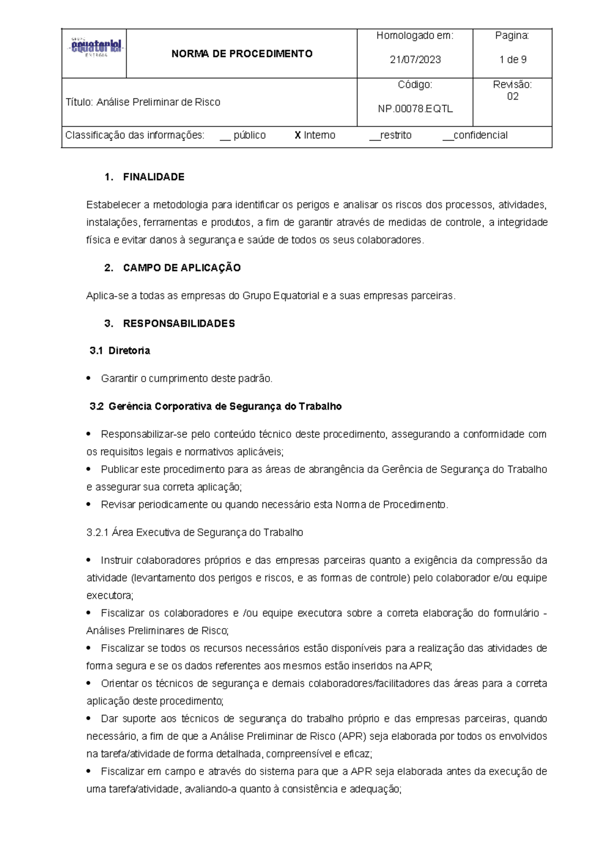 NP.00078.EQTL - 02 - NP 078 - Análise Preliminar de Risco - APR - NORMA ...