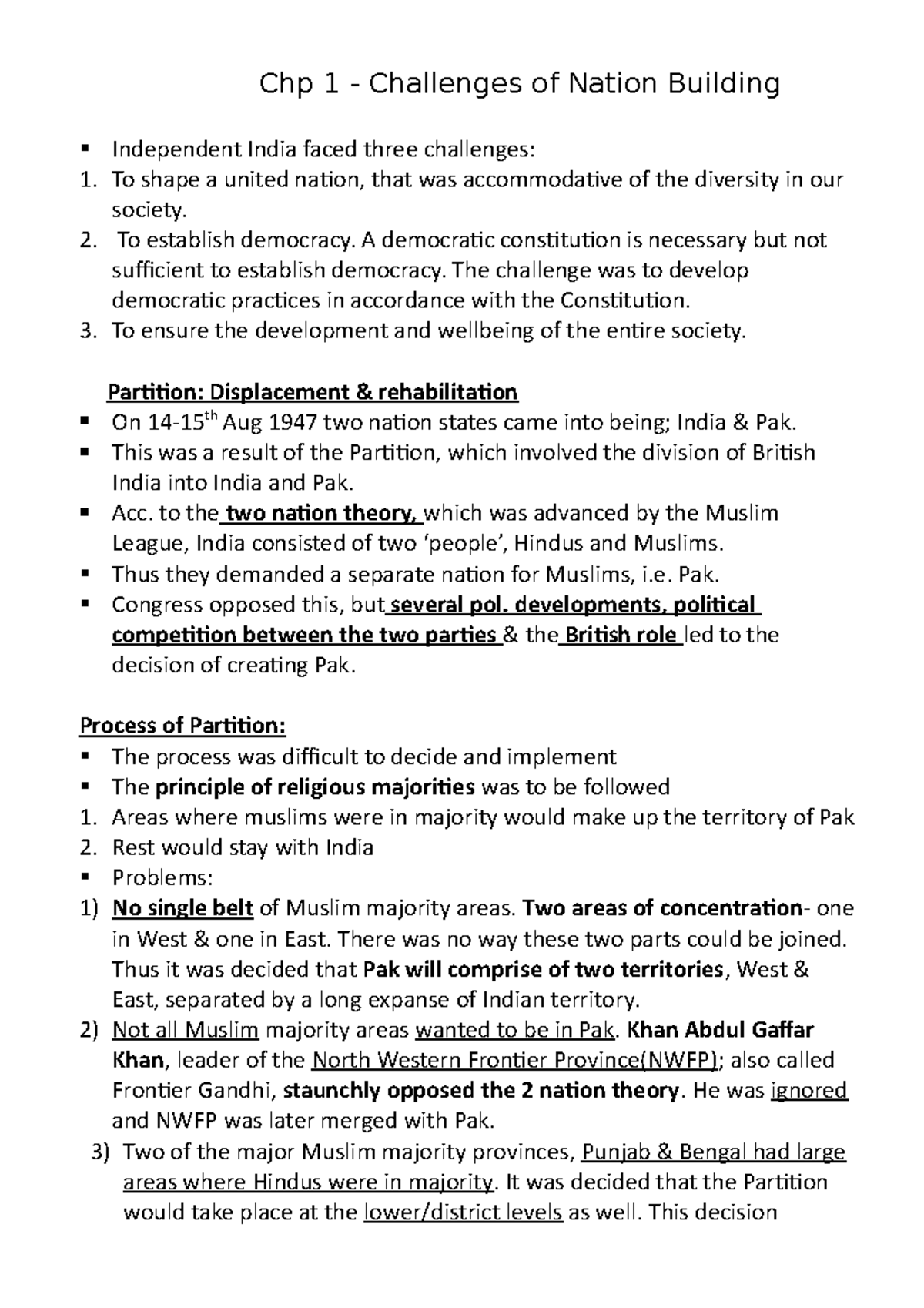 Challenges of Nation Building - To establish democracy. A democratic ...