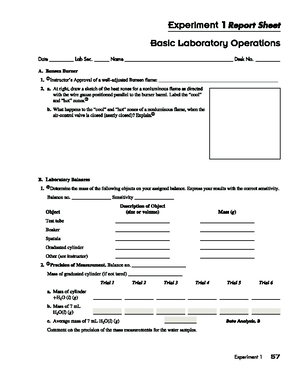Experiment 10 Pre-Lab - Experiment 10 Prelaboratory Assignment Vinegar Analysis Date Lab Sec ...