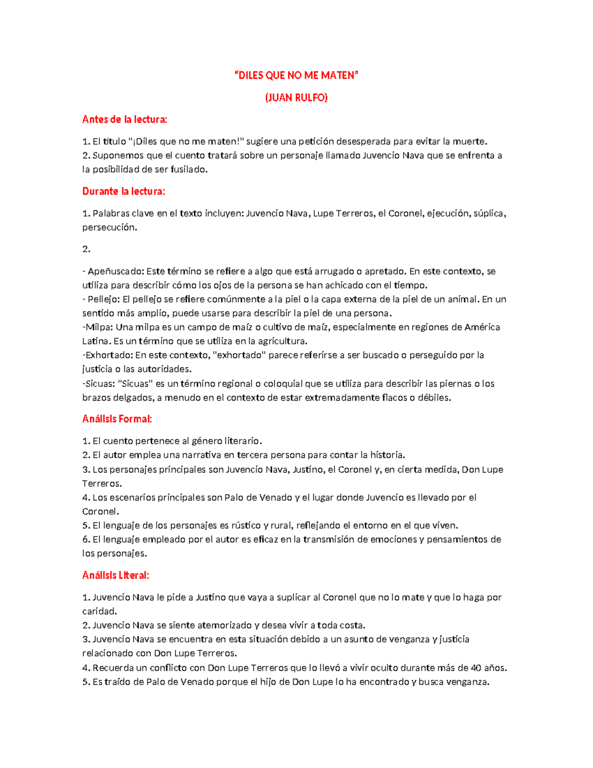 Diles que no me maten- Juan Rulfo - “DILES QUE NO ME MATEN” (JUAN RULFO ...