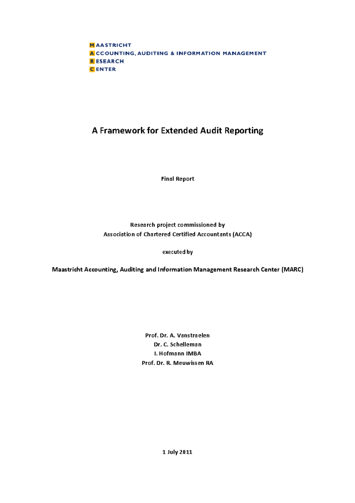 Extended audit reporting - A Framework for Extended Audit Reporting ...